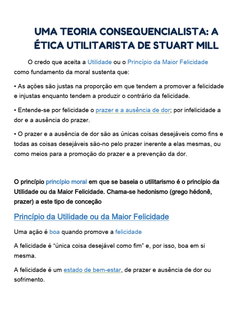 Uma Teoria Consequencialista - A Ética Utilitarista de Stuart Mill ...