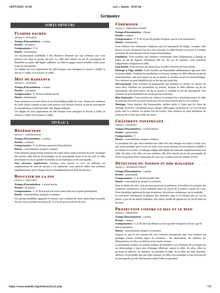 List Spells - DND 5e | PDF