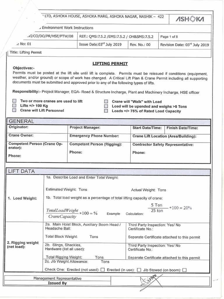 Lifting Permit Controlled | PDF