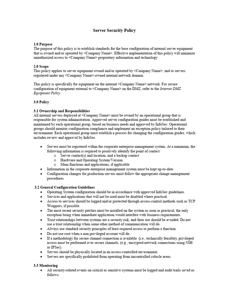 Server Security Policy | PDF