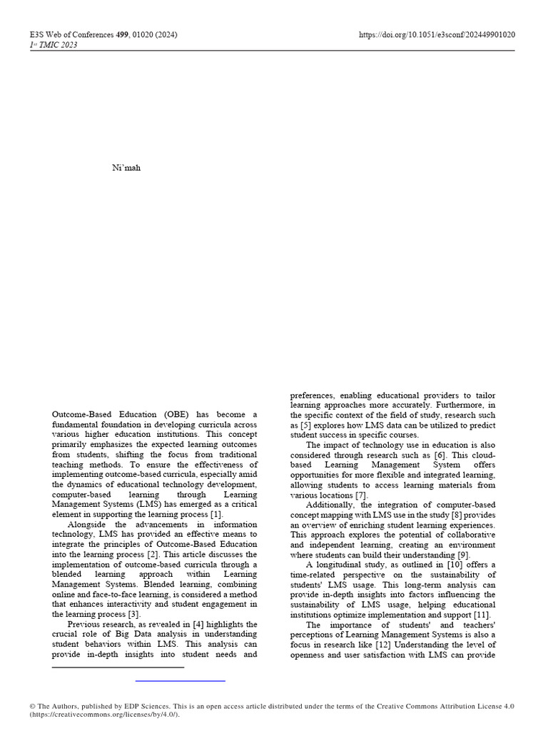 Blended Learning Implementation Of Outcome Based Education Curriculum In Learning Management