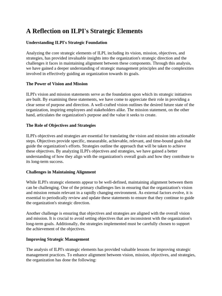 Reflection Paper On Strategic Management Model Analysis | PDF