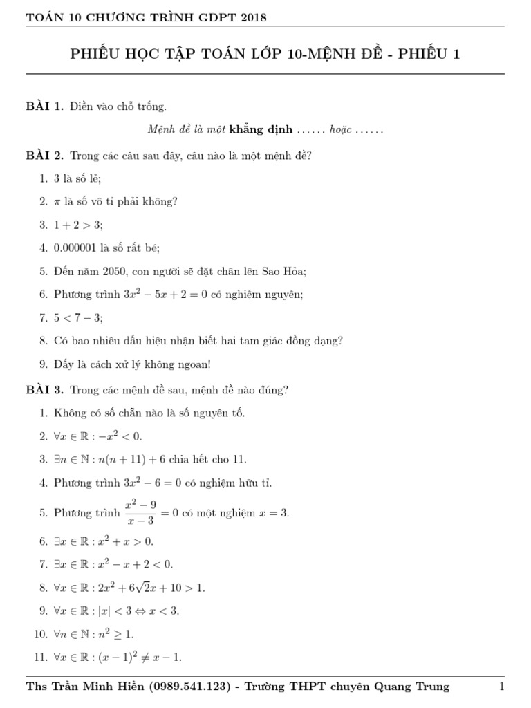 Toan10 Phieu1 Menhde 20-09 | PDF