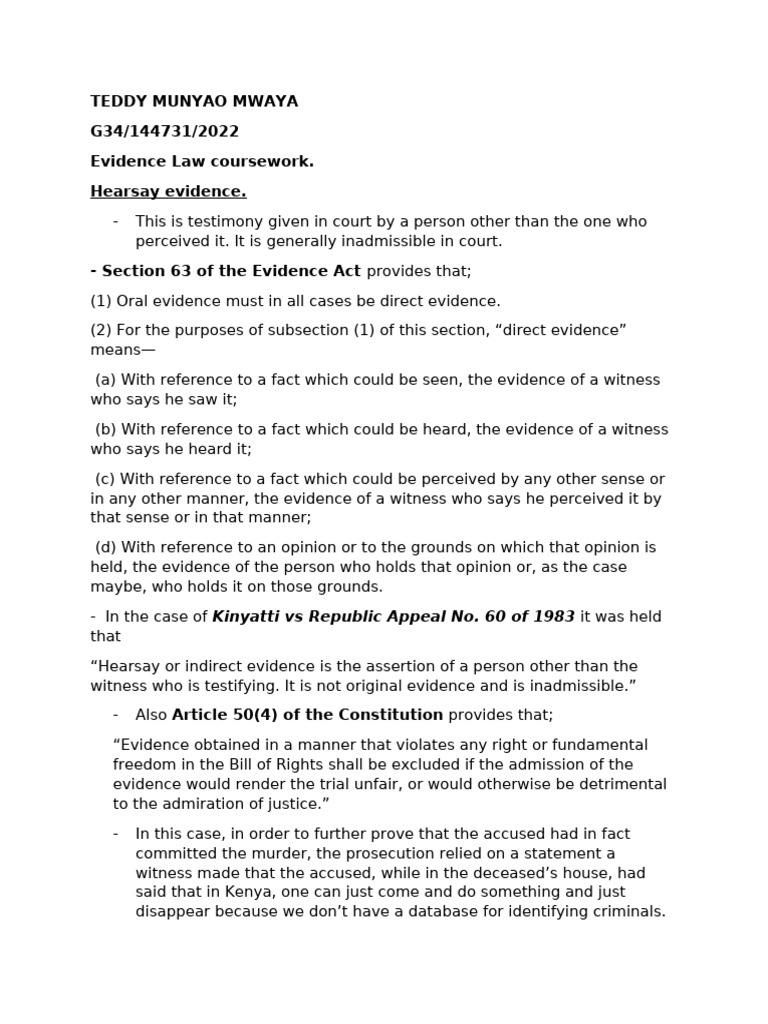 Hearsay Evidence | PDF