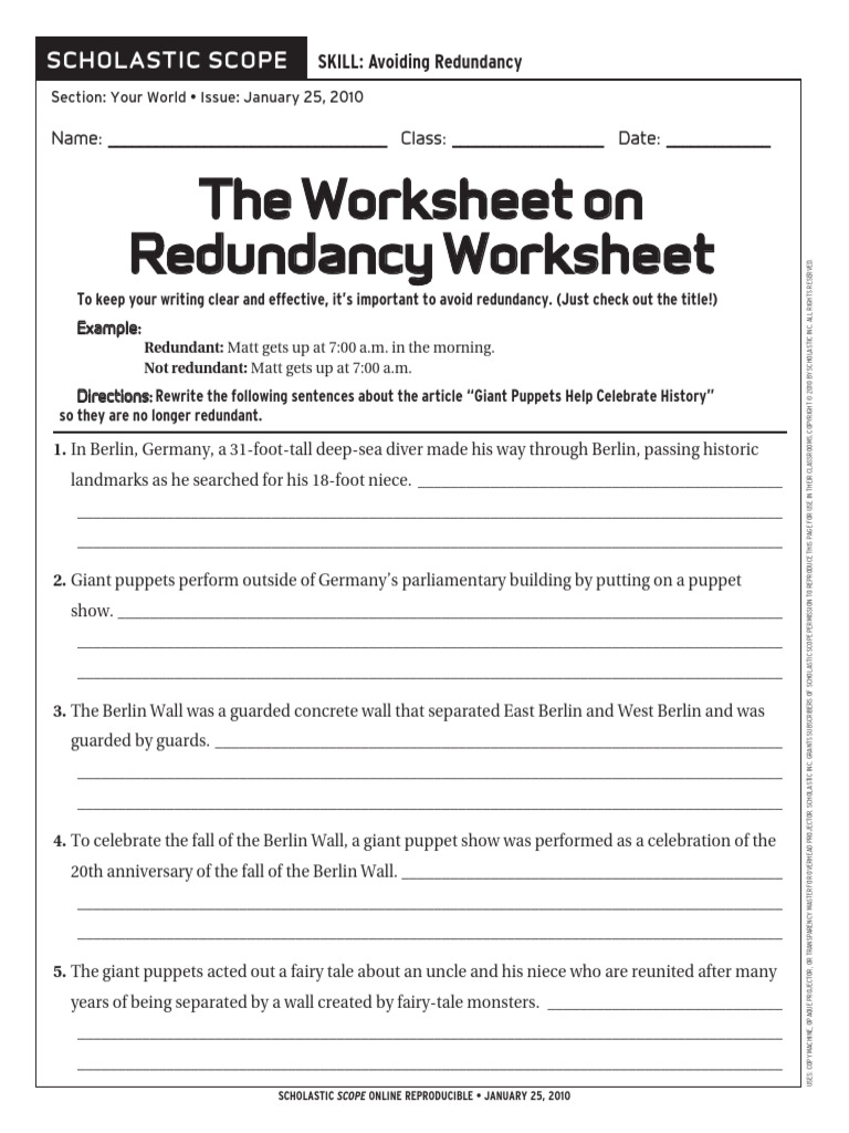 Redundancy Worksheet | PDF