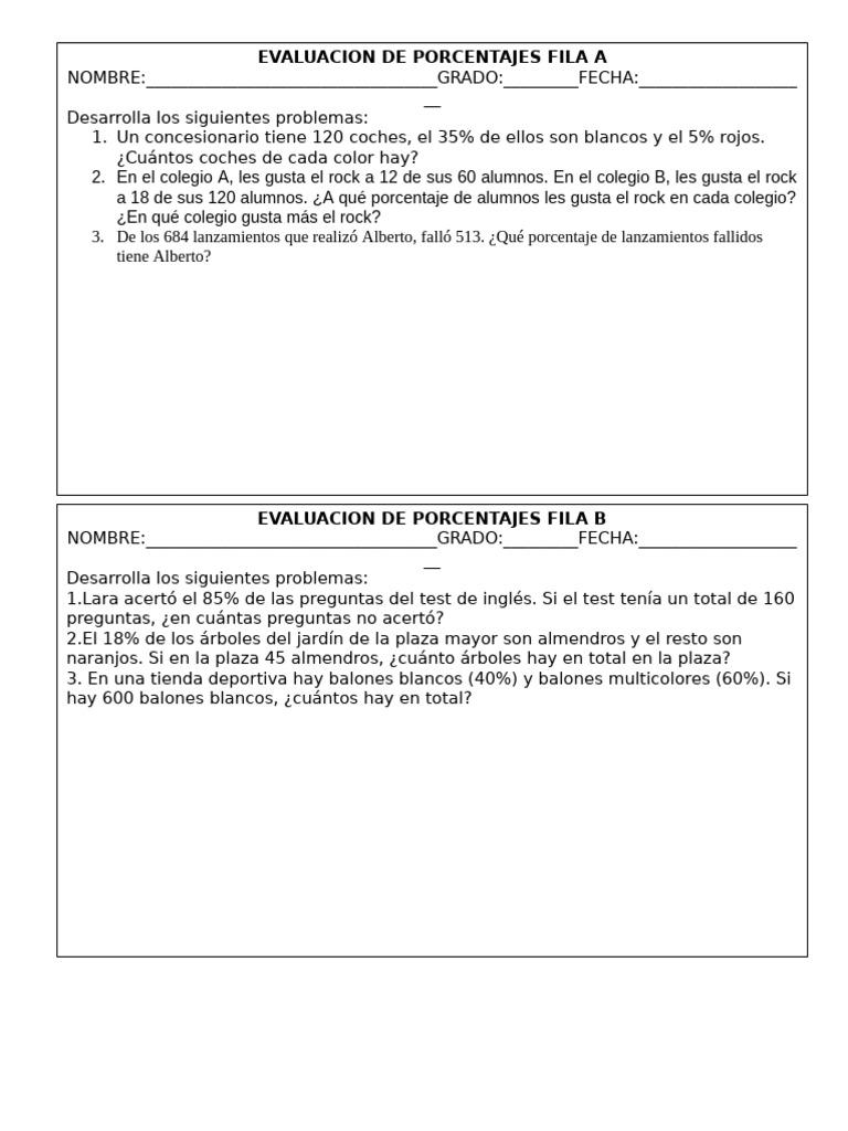Ev. Problemas de Porcentaje | PDF