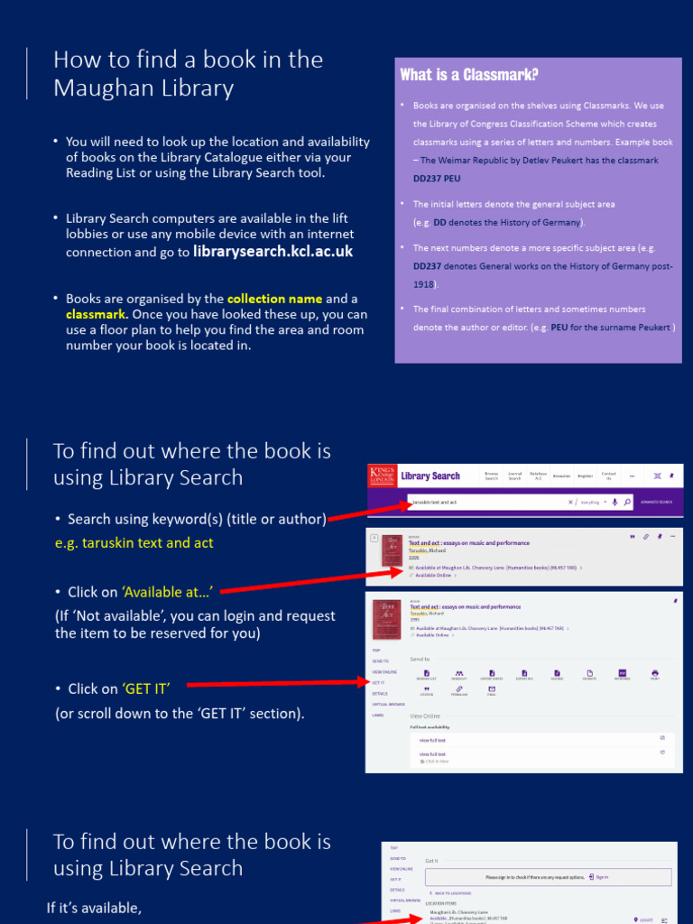 How To Find A Book at The Maughan Library | PDF