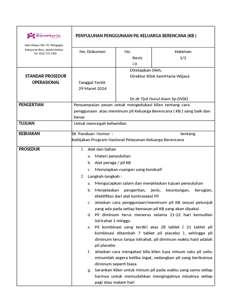 Spo Penyuluhan Penggunaan Pil KB | PDF
