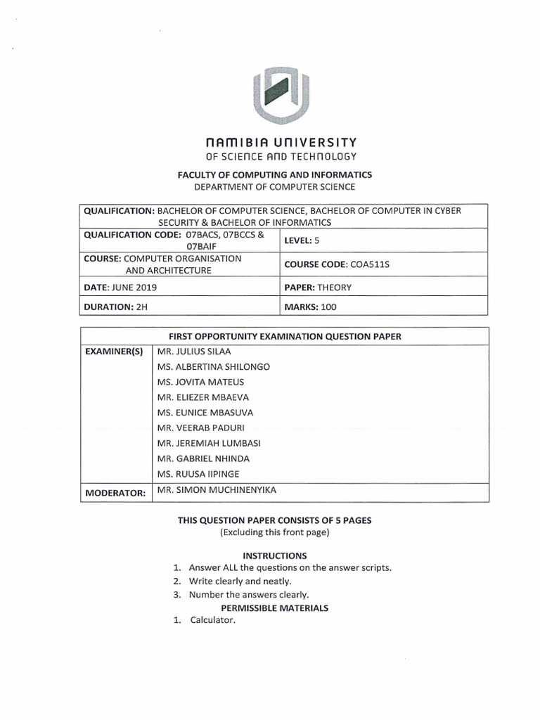 Coa511s - Computer Organisation and Architecture - 1st Opp - June 2019 ... Coa511s - Computer Organisation and Architecture - 1st Opp - June 2019 ...