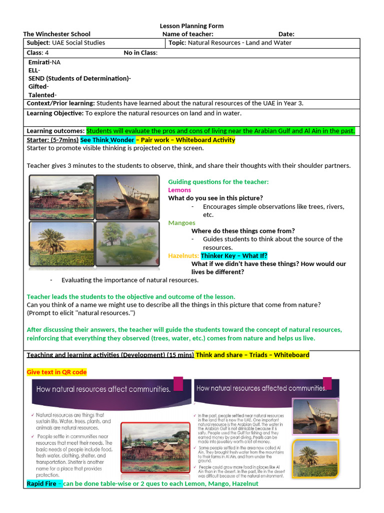 Y4 T1 W7 UAE Social Studies Natural Resources | PDF