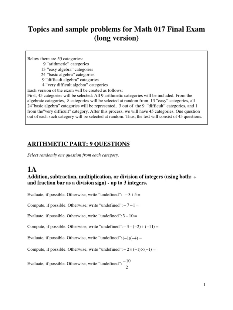017 Final Exam Topics | PDF | Inequality (Mathematics) | Division ...
