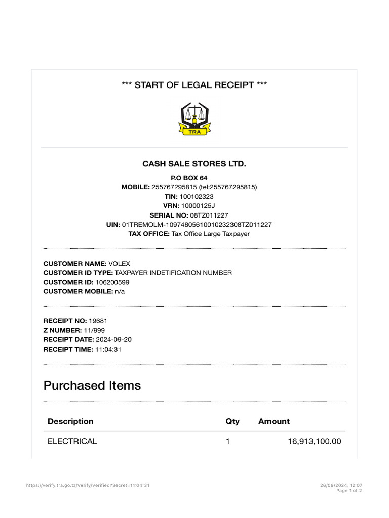 Tra Scanned Receipt Sample | PDF