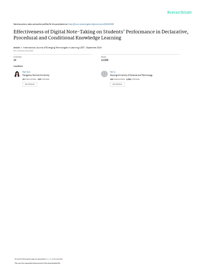 Effectiveness of Digital Note-Taking On Students' Performance in Declarative, Procedural and ...