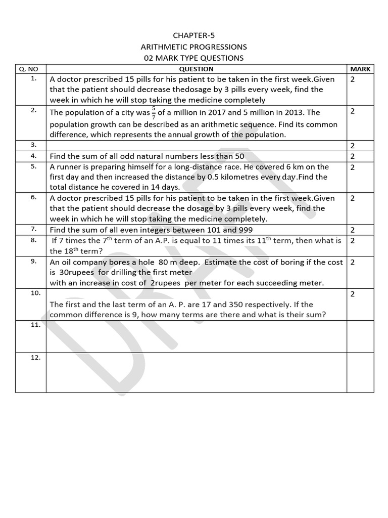 2 Mark Type (Arithmetic Progressions) | PDF