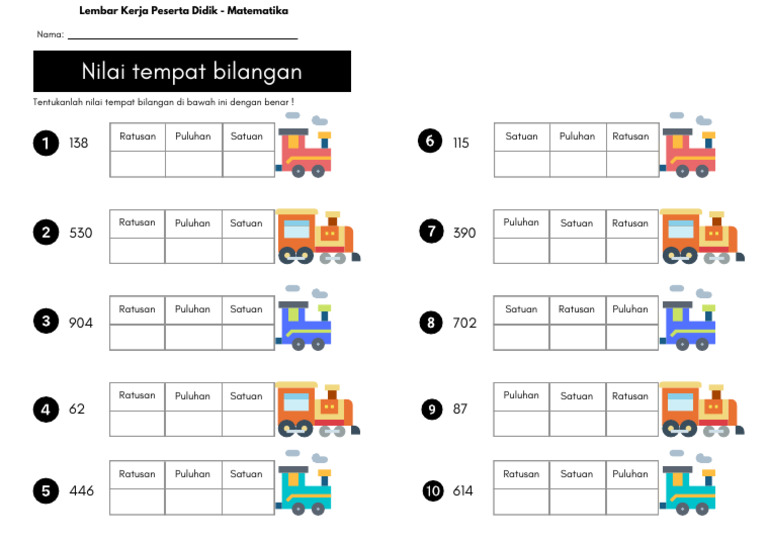 LKPD Matematika - Nilai Tempat Bilangan | PDF
