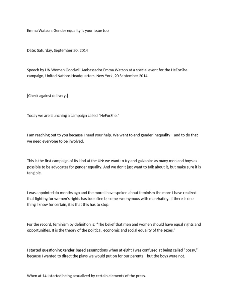 Emma Watson - Ge | PDF | Discrimination | Egalitarianism