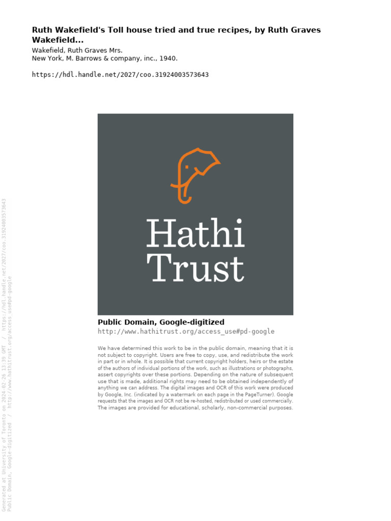 Ruth Wakefield's Toll House Tried and True Recipes, by Ruth Graves ...