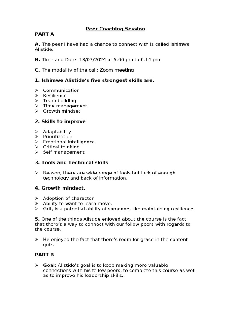 Peer Coaching Session | PDF