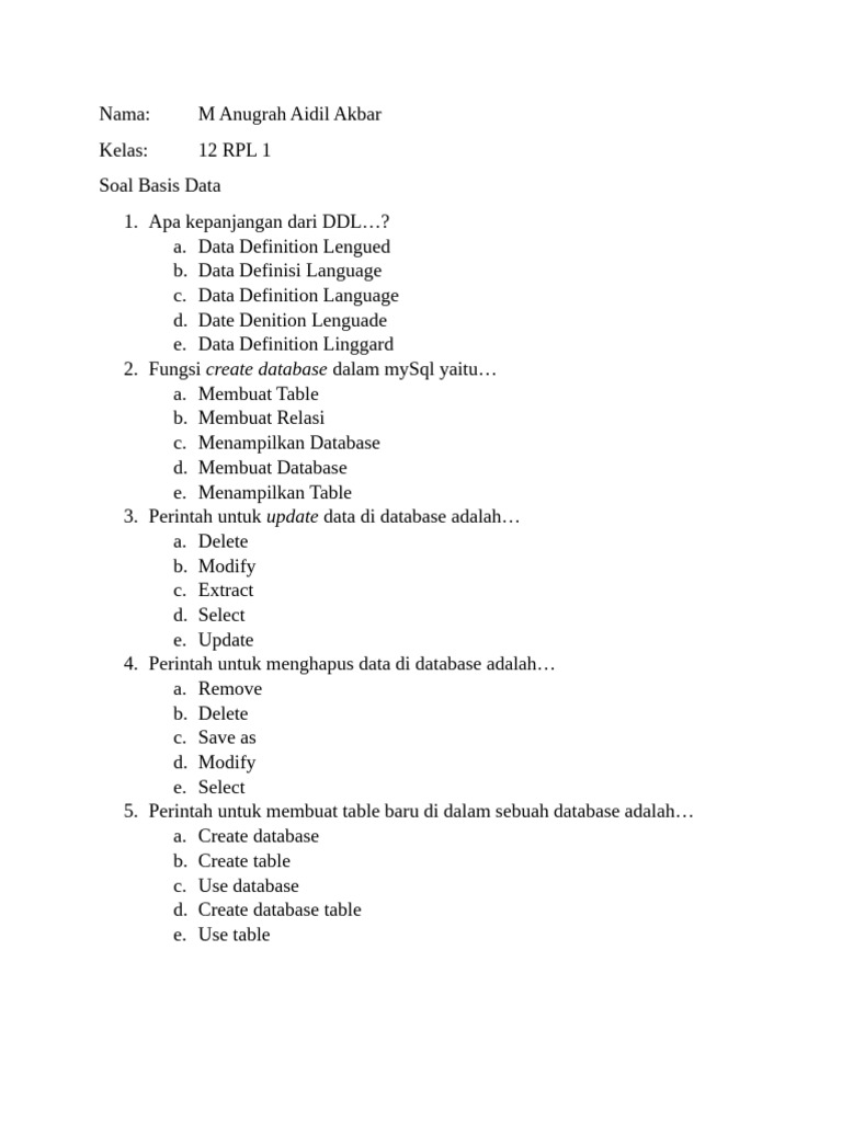 Basis - Data - AIDIL 12 RPL 1 | PDF