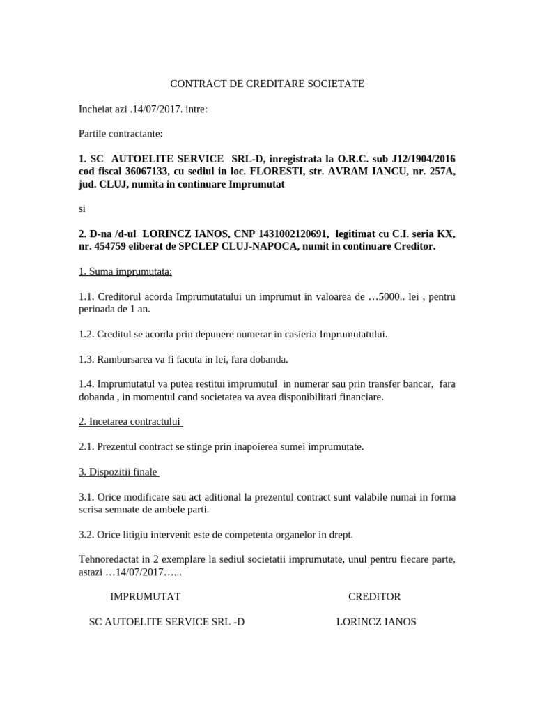Contract de Creditare Societate | PDF