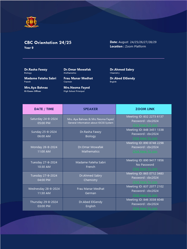 CBC Orientation Year 9 | PDF