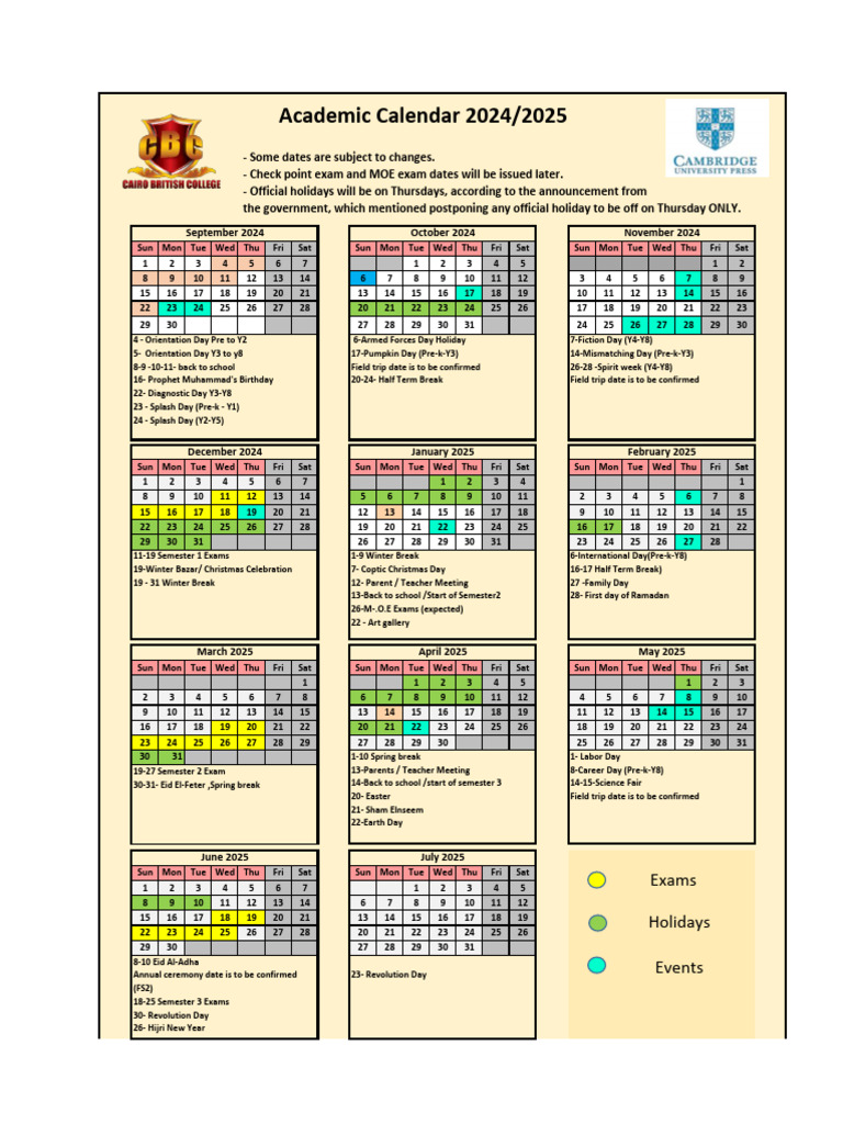 Academic Calendar 2024-2025 | PDF