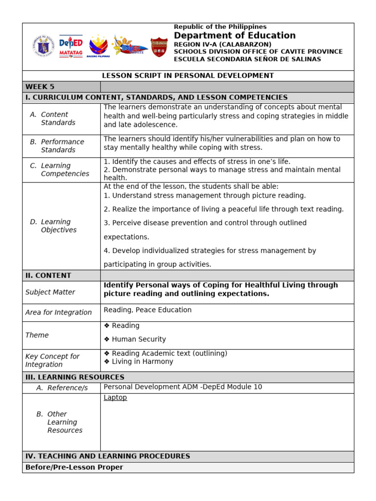 Q1 - Week 5 - Lesson-Script-Perdev | PDF | Adolescence | Career & Growth
