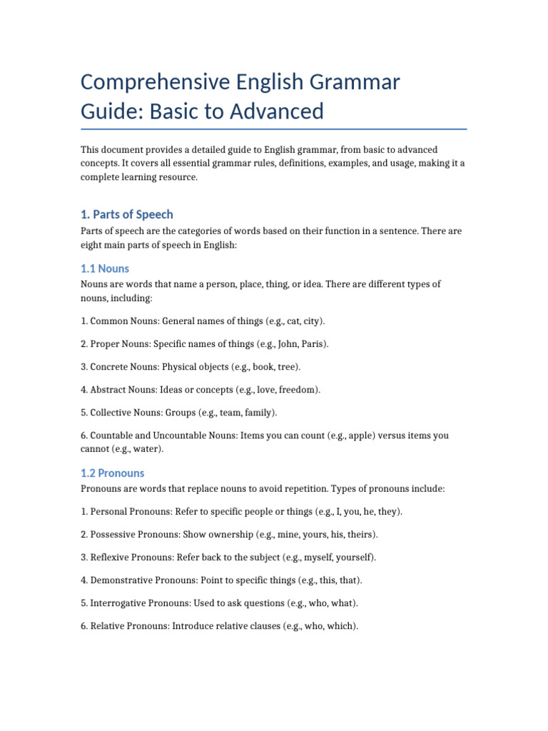 Comprehensive English Grammar Guide | PDF