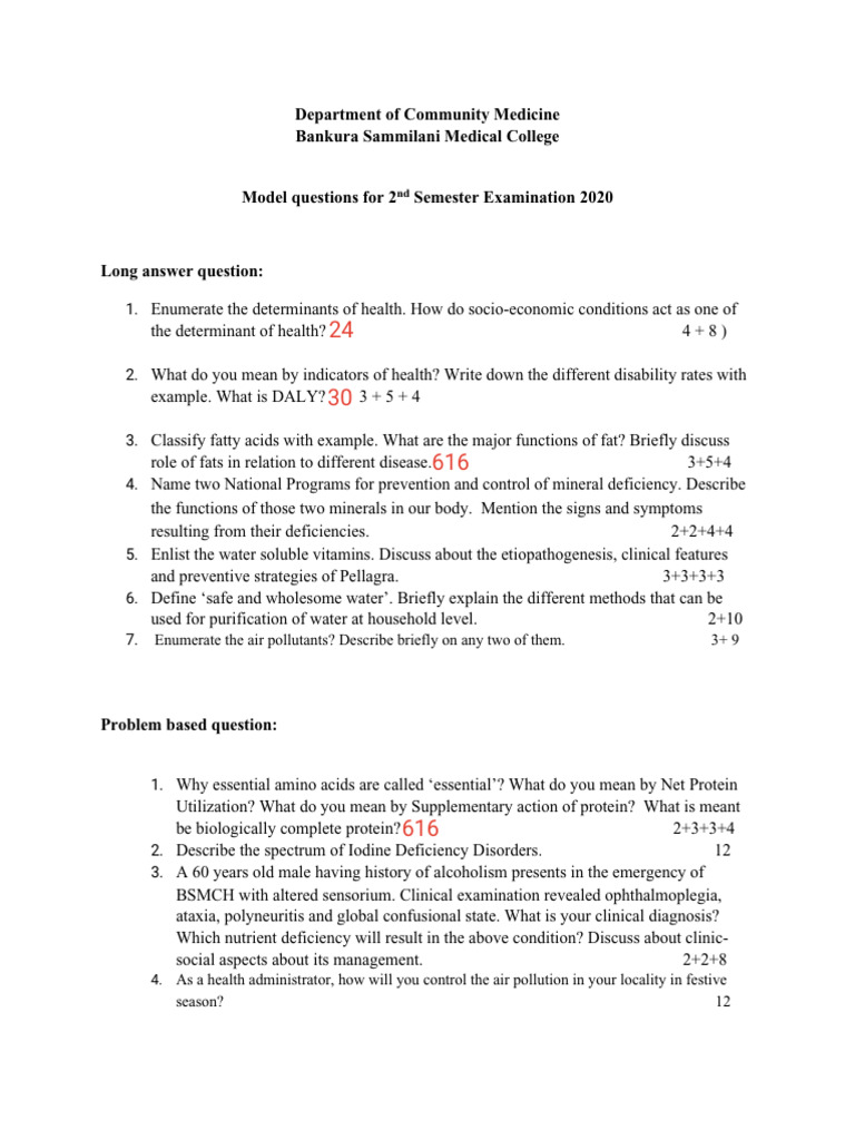 Model Question 2nd Sem 2020 | PDF | Vitamin | Wellness