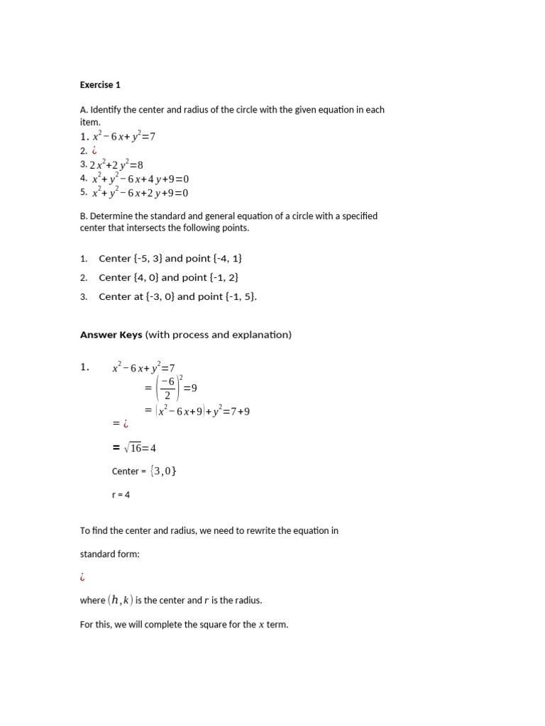 Exercise 1 and 2 (Circle) | PDF