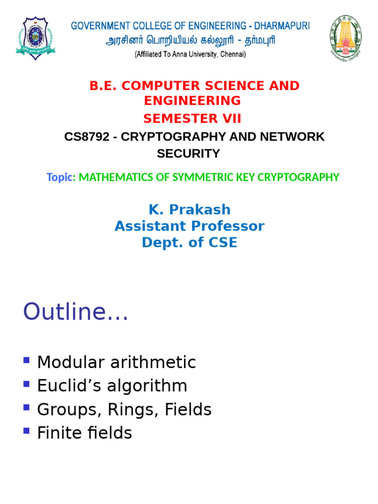Topic-1 MATHEMATICS OF SYMMETRIC KEY CRYPTOGRAPHY | PDF