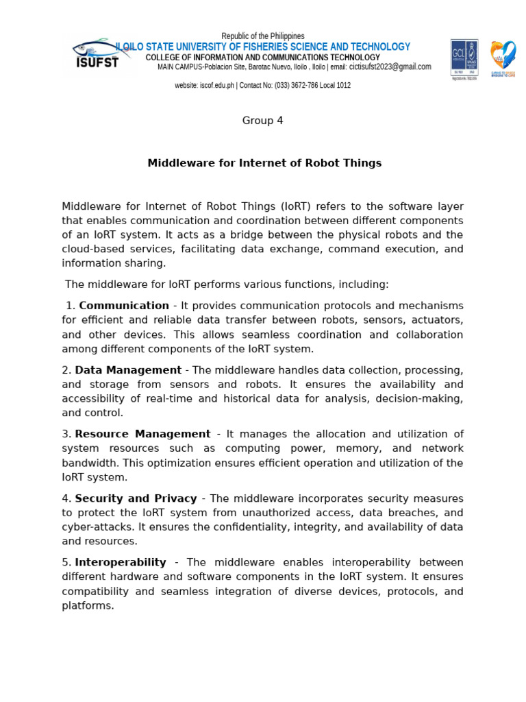 Group 4 Middleware For Internet of Robot Things | PDF