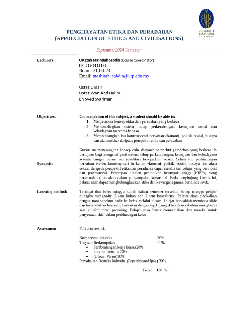 Course Outline PEP - Sept 24 | PDF