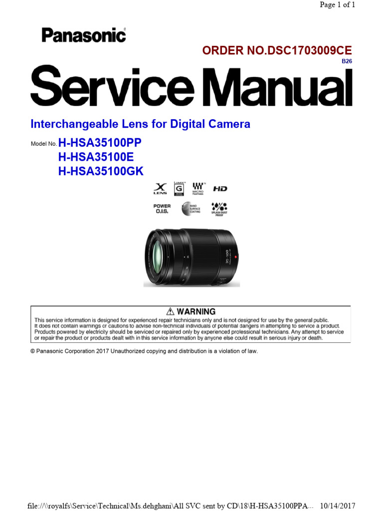 Panasonic Obj 35-100 Repair | PDF