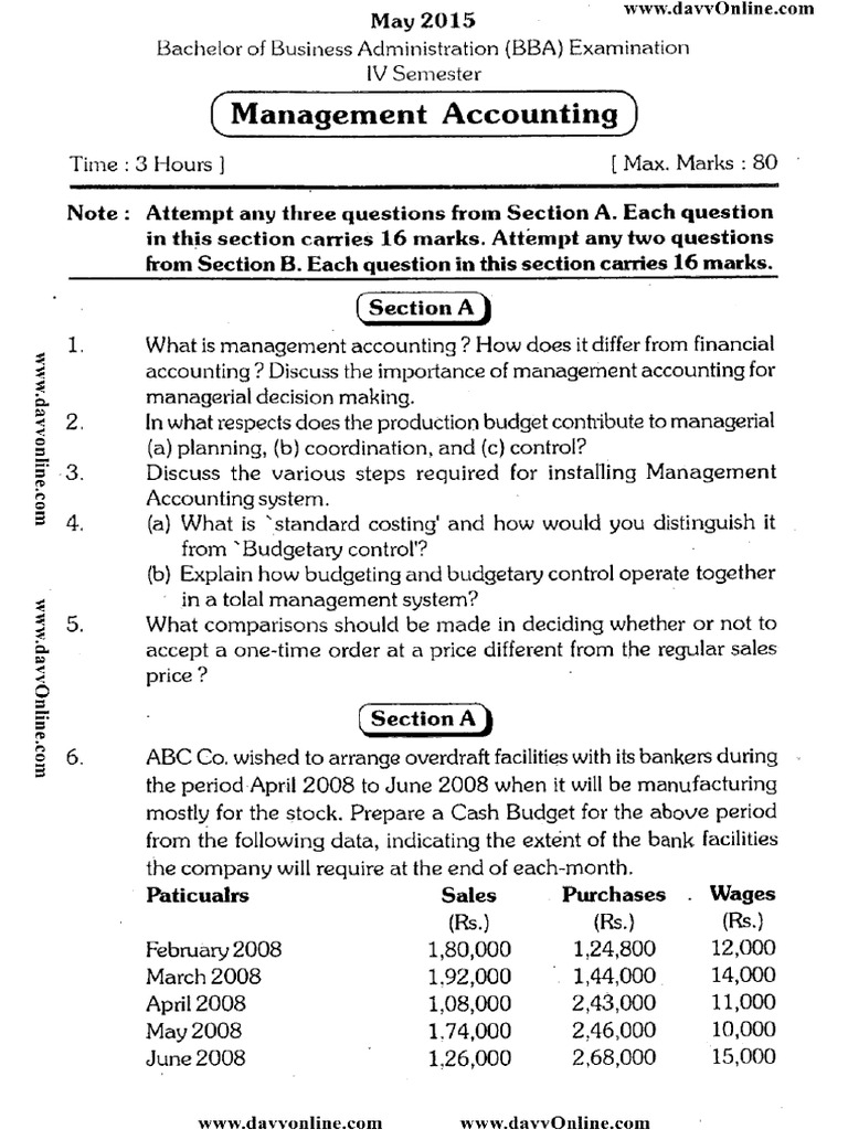 Bba 4 Sem Management Accounting Jun 2015 | PDF