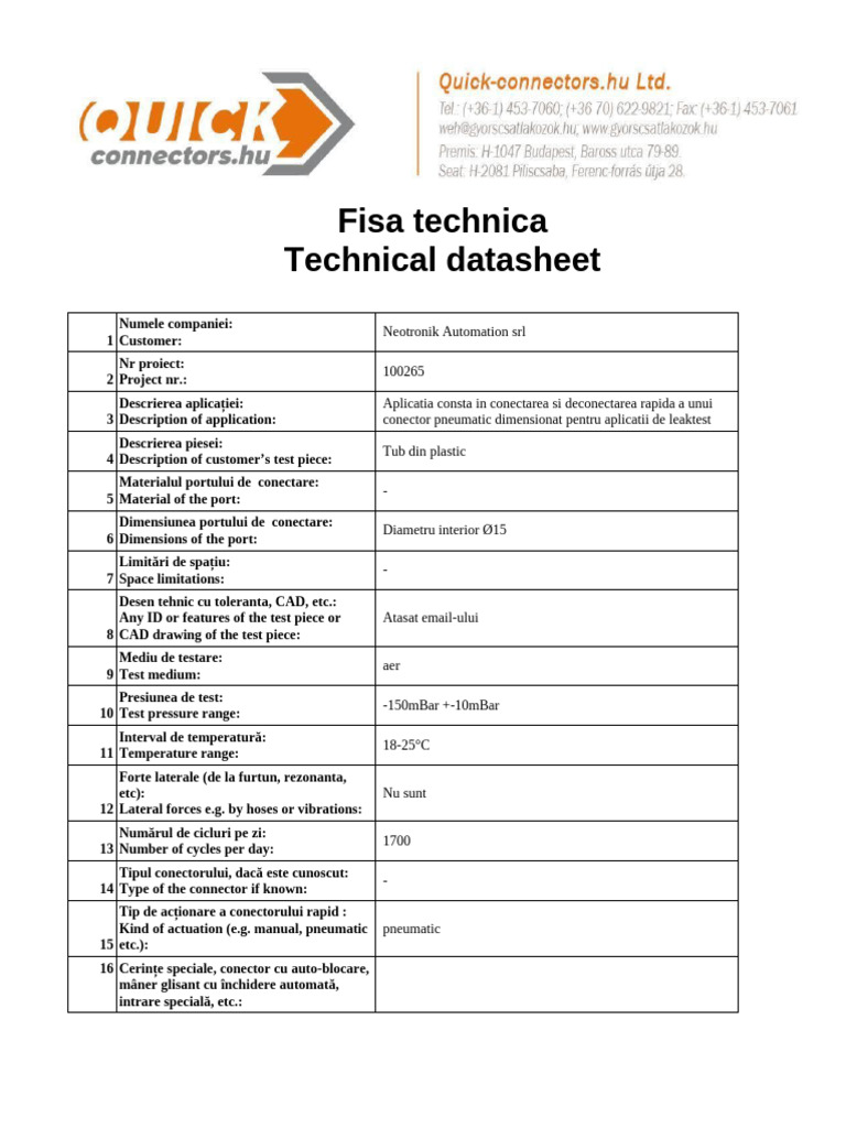 Technical Datasheet Ro En Pdf