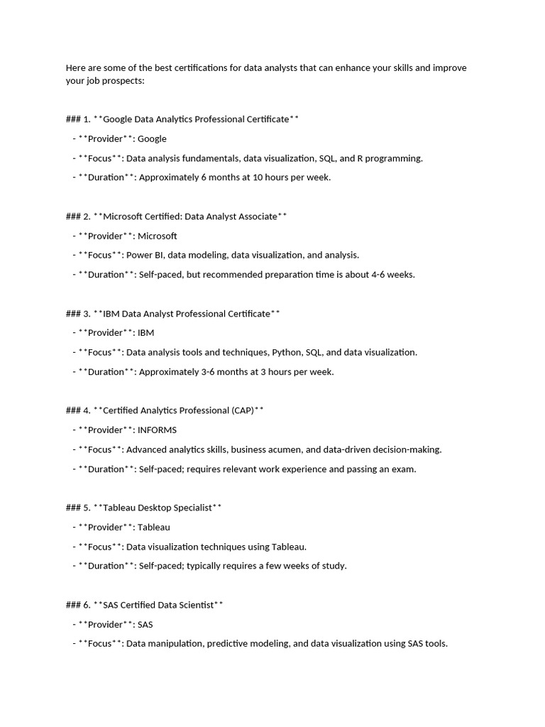 Data Analyst Certifications | PDF