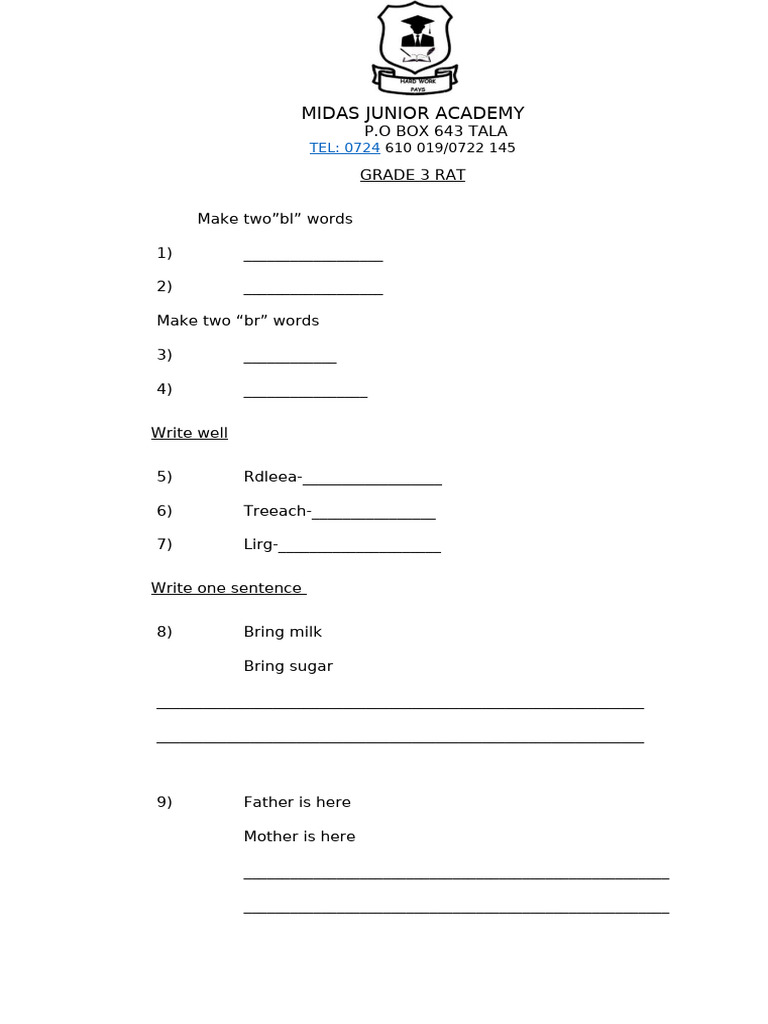 Grade 3 English Exercises Worksheet | PDF