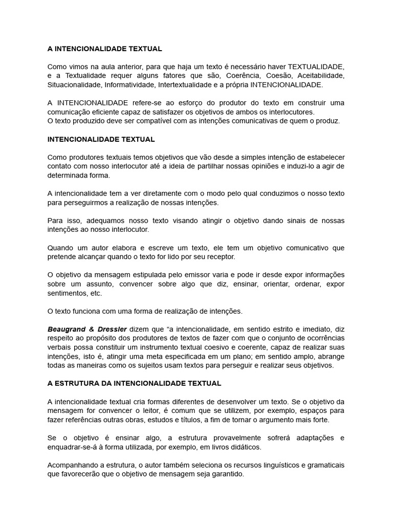 A Intencionalidade Textual | PDF