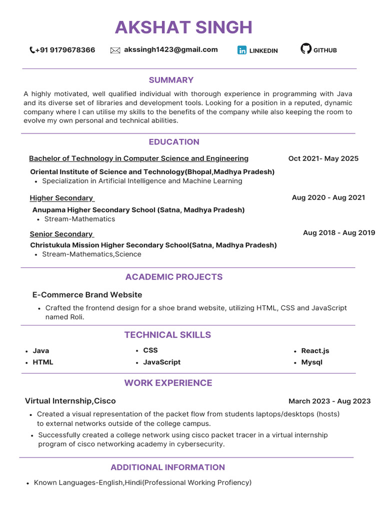 Akshat Resume Canva | PDF