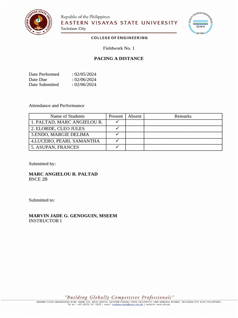 Ce225 Fieldwork#1 | PDF