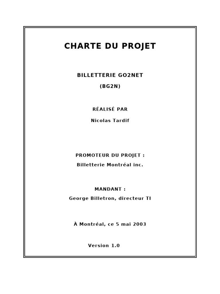 Charte de Projet - Go2Net | PDF