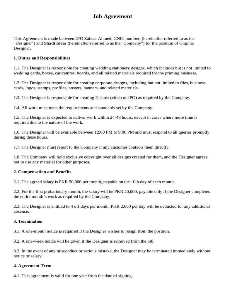 Job Agreement | PDF