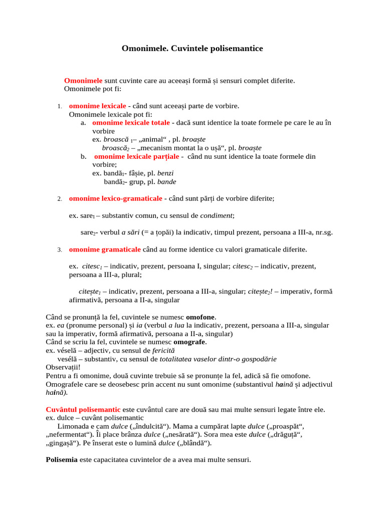 Omonime Cuv Polisem Paronimele | PDF