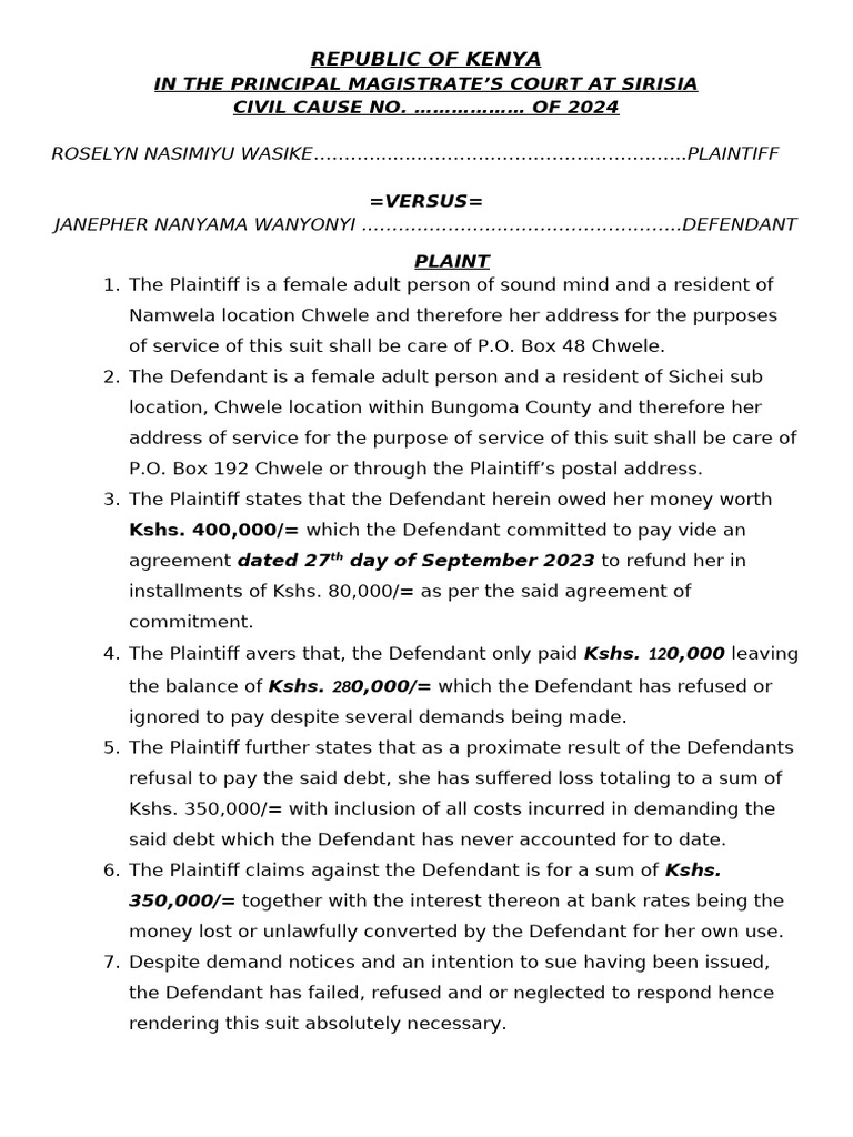 Cheloti Plaint Documents | PDF | Lawsuit | Affidavit
