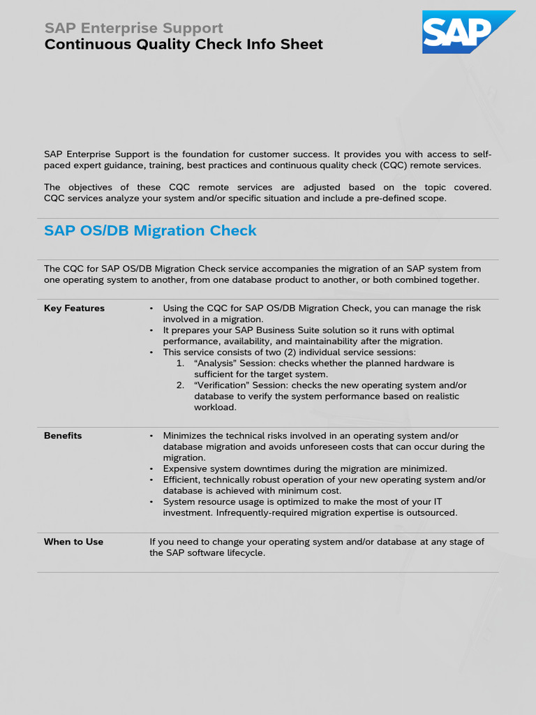 SAP OS_DB Migration Check | PDF
