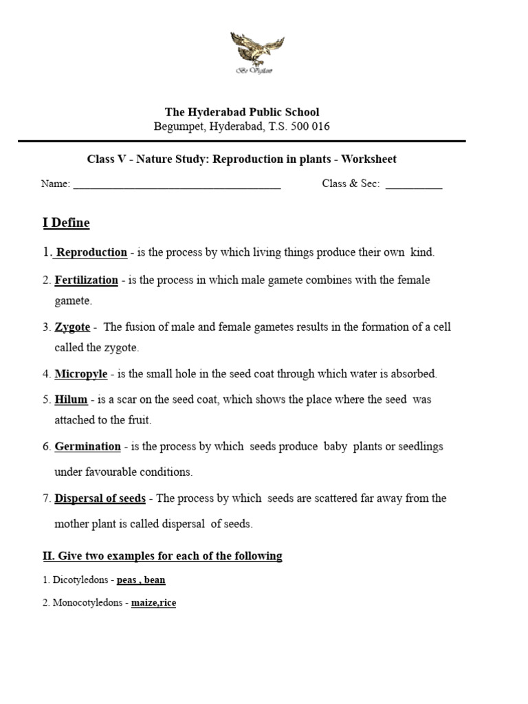 Reproduction in Plants - Worksheet | PDF
