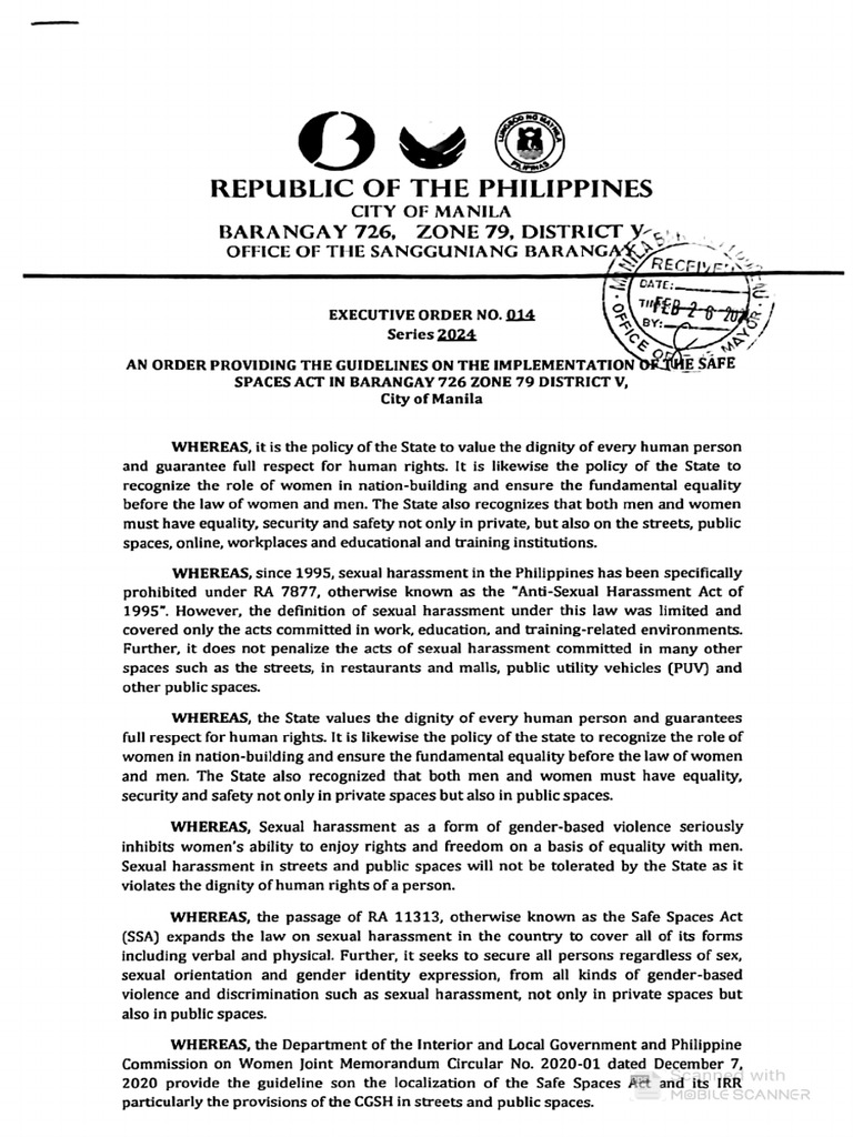 EO Implementationof The Safe Spaces Act | PDF