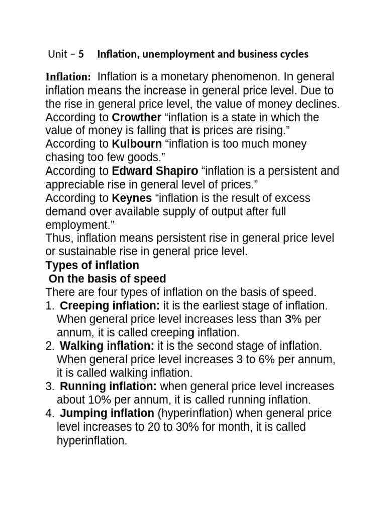Unit 5 Inflation, Unemployment and Business Cycle | PDF