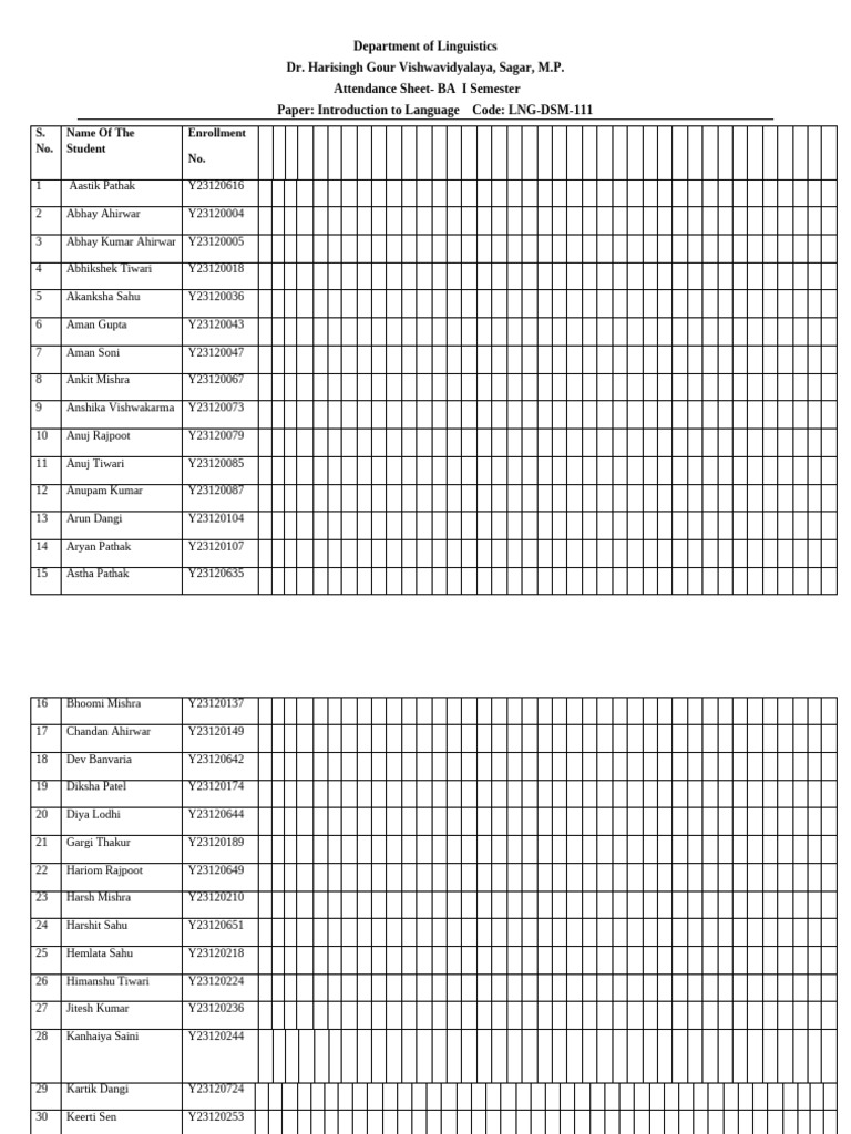 B A I Sem 23 Attendece Sheet | PDF